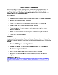 Financial Planning and Analysis Intern Job Posting – IHDA